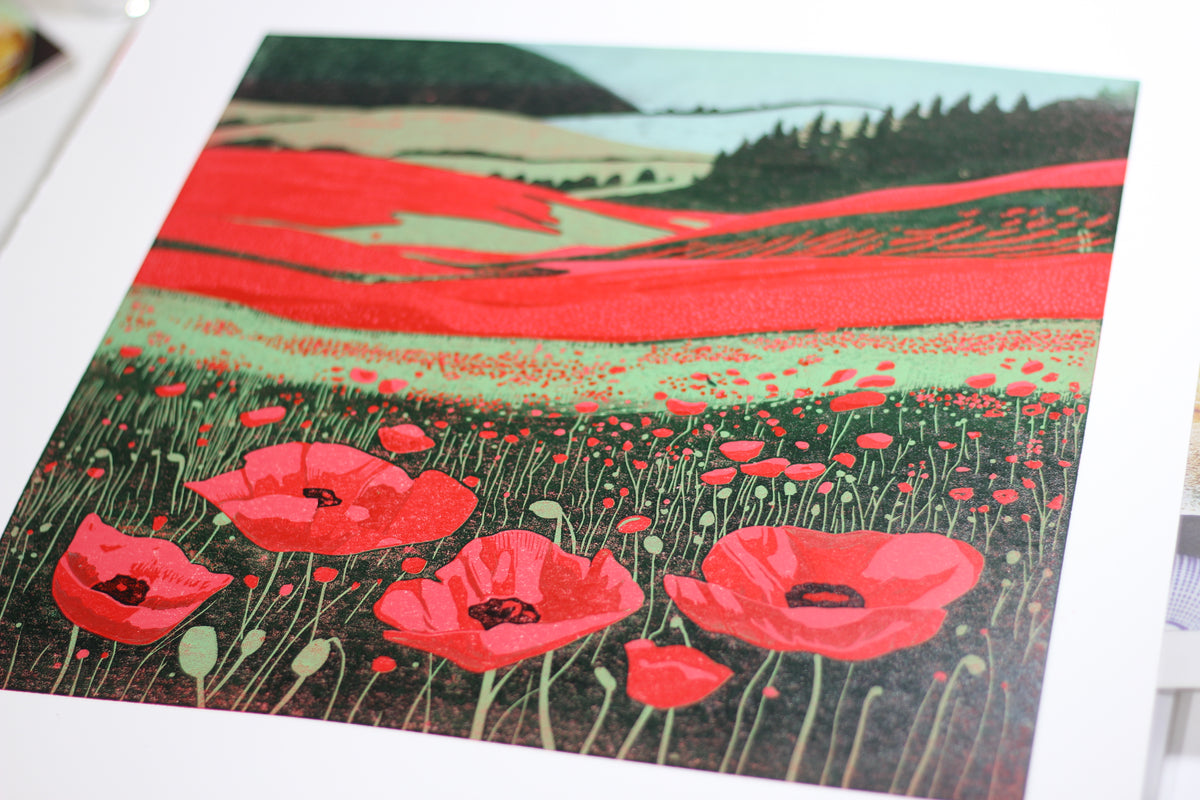 Original Linocut Print | 'Poppy Fields' – Laylart Studio