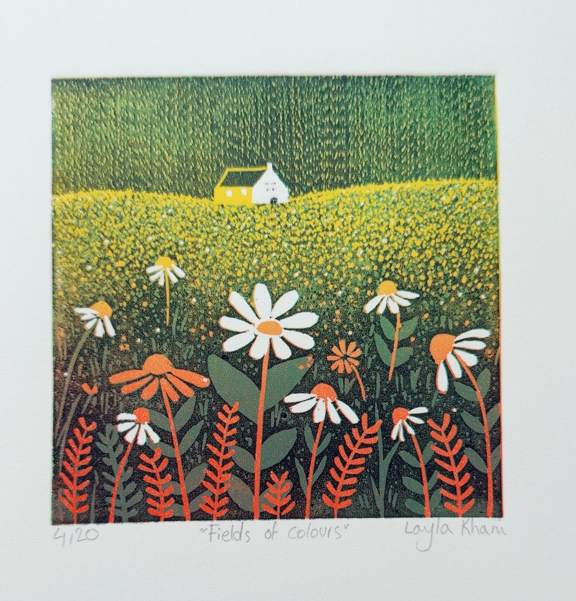 'Fields of Colours' | Original Linocut Print | Laylart Studio